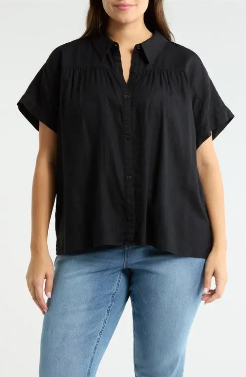Caslon Linen Blend Button-up Shirt - Black