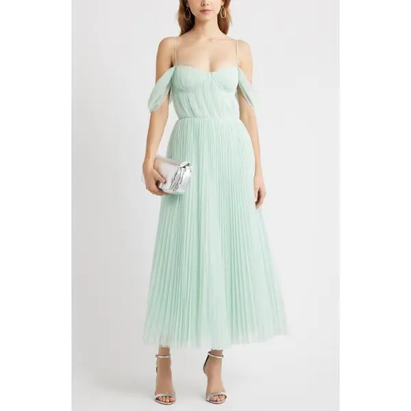 Chelsea28 Cold Shoulder Chiffon Cocktail Dress - Seafoam