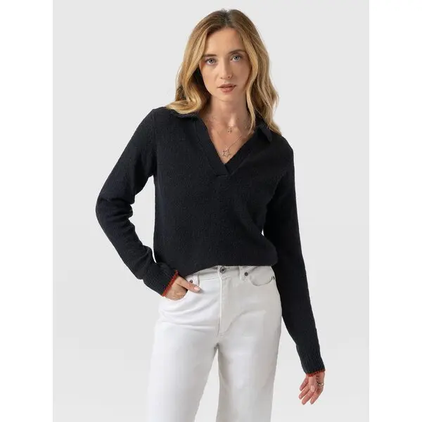 SAINT + SOFIA Delphi Polo Knit - Black
