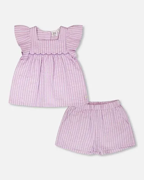 DEUX PAR DEUX Stripes Top And Short Set - Lavender Stripes