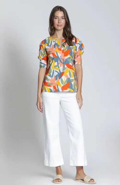 APNY Printed Split Neck Top - Orange Multi