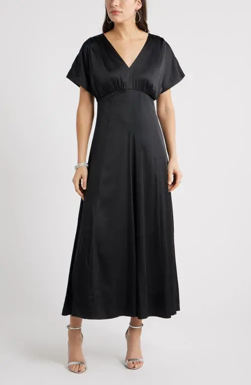 Chelsea28 Seamed Stretch Satin Maxi Dress - Black