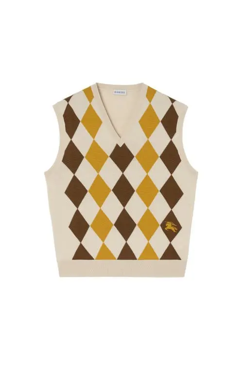 Burberry Argyle Wool Sweater Vest - Pear Yellow
