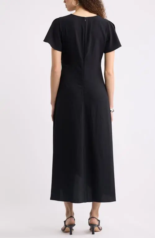 Nordstrom Split Sleeve Side Smocked Midi Dress - Black