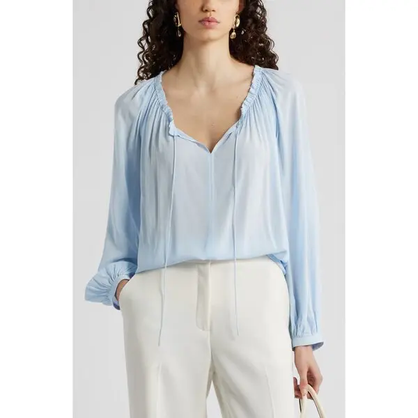 Nordstrom Gathered Tie Neck Top - Blue Floaty