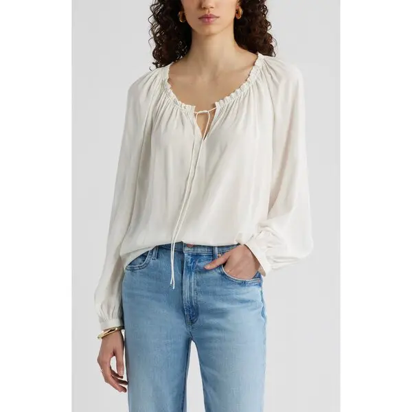 Nordstrom Gathered Tie Neck Top - Ivory Tofu