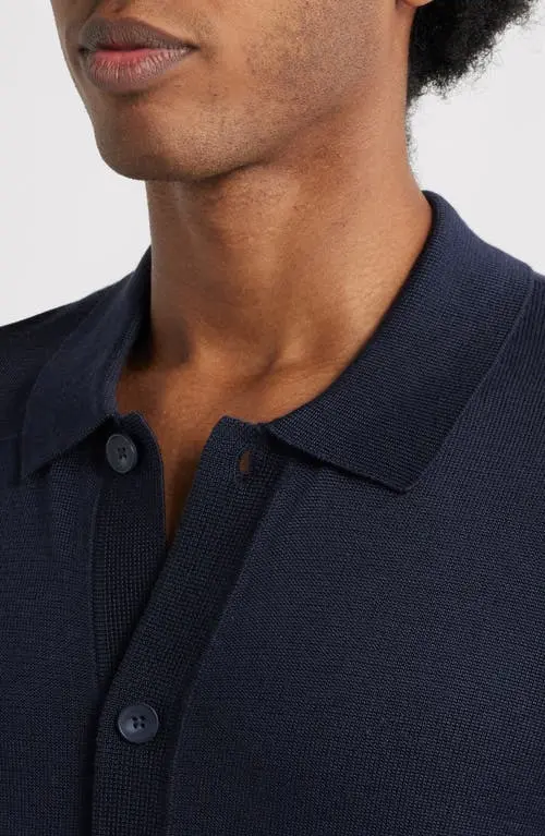 OPEN EDIT Short Sleeve Button-up Silk Cardigan - Navy Seaborne