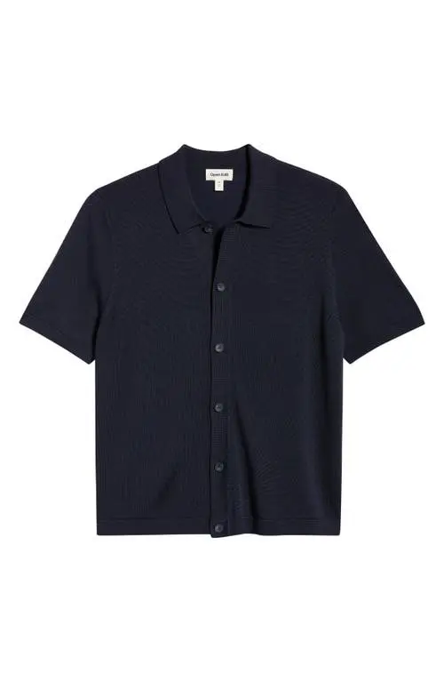 OPEN EDIT Short Sleeve Button-up Silk Cardigan - Navy Seaborne