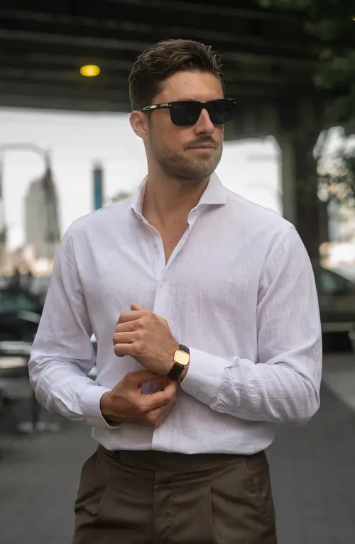 BRISK Modern Cotton Linen Shirt - White