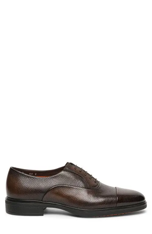 Santoni Pebbled Leather Cap Toe Oxford