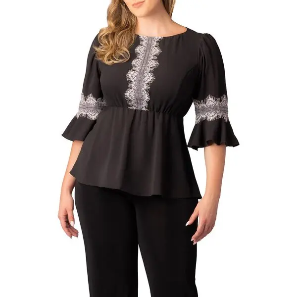 KIYONNA Chateau Lace Peplum Top - Black Noir
