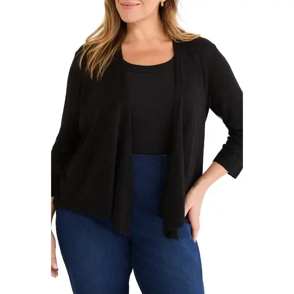 NIC+ZOE Slub Knit Linen Blend 4-way Cardigan - Black Onyx