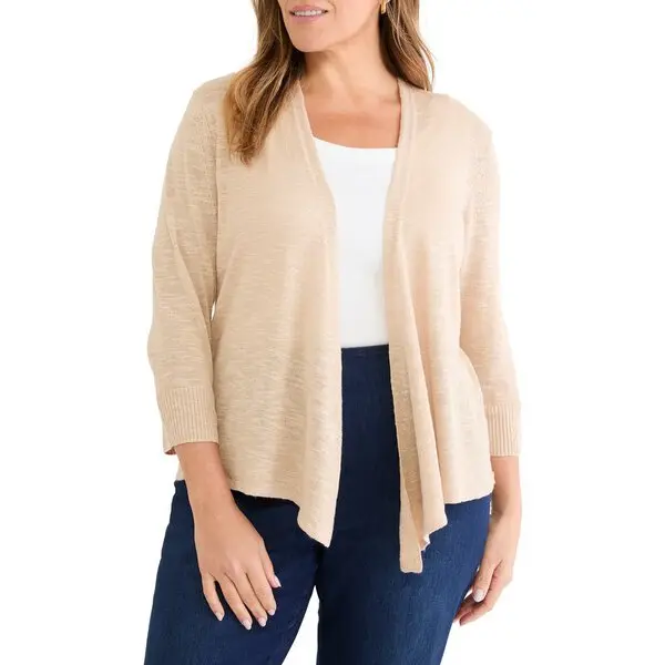 NIC+ZOE Slub Knit Linen Blend 4-way Cardigan - Jute