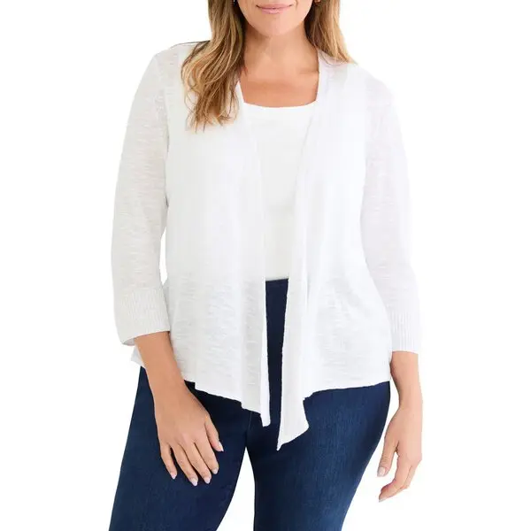 NIC+ZOE Slub Knit Linen Blend 4-way Cardigan - Paper White