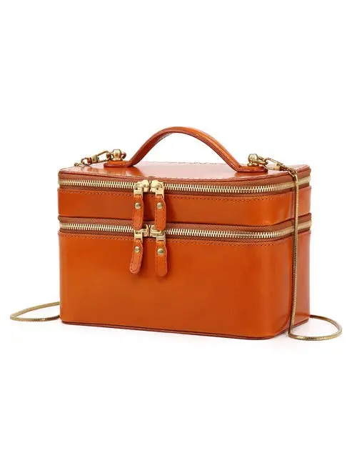 OLD TREND Ixia Genuine Leather Vanity Mini Trunk - Caramel