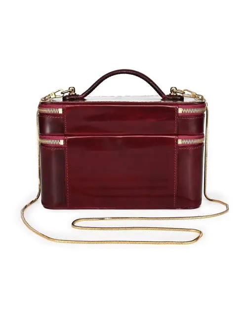 OLD TREND Ixia Genuine Leather Vanity Mini Trunk With Shoulder Chain - Maroon