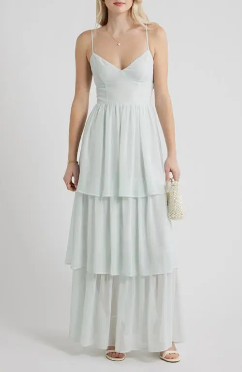 Bp. Tiered Chiffon Maxi Cocktail Dress - Green Cloud