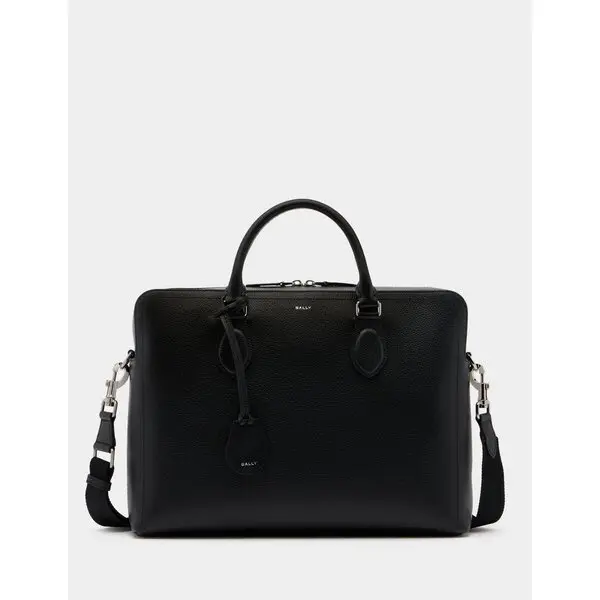 Bally Capitol Briefcase In Grained Leather - Black+palladio