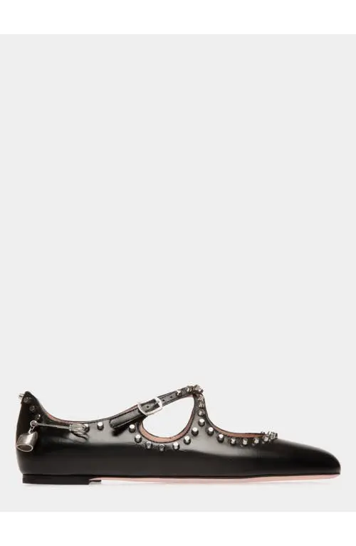 Bally Ballyrina Leather Flat With Studs - Black