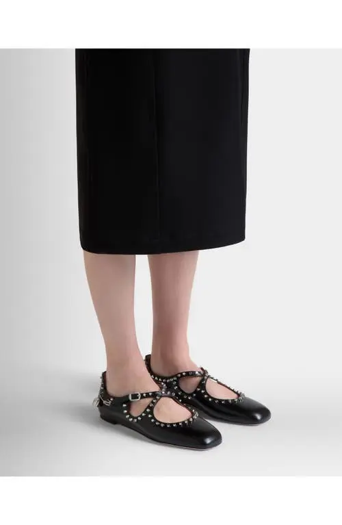 Bally Ballyrina Leather Flat With Studs - Black