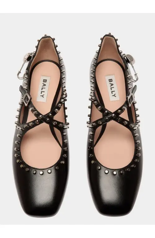 Bally Ballyrina Leather Flat With Studs - Black