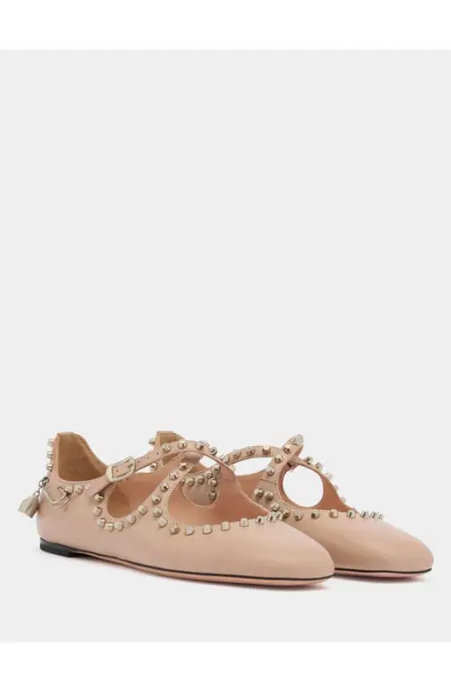 Bally Rina Flat In Leather With Studs - Natural