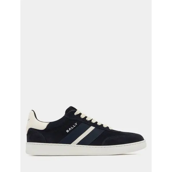 Bally Retro Crest Sneaker In Calf Suede - Blue