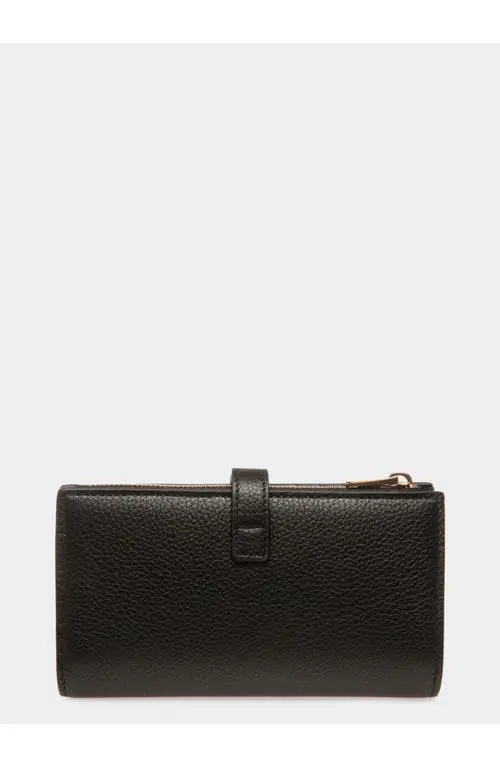Bally Lock Me Long Wallet In Grained Leather - Black