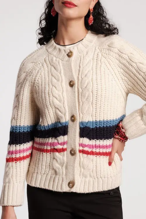 FRANCES VALENTINE Varsity Stripe Cardigan - Natural/multi