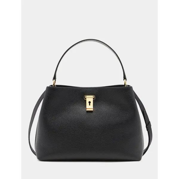 Bally Lock Me Top Handle Bag In Grained Leather - Black