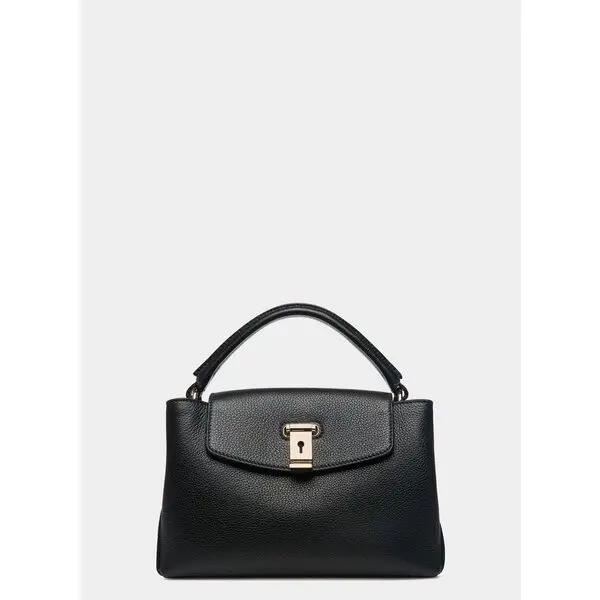 Bally Lock Me Small Top Handle Bag In Grained Leather - Black