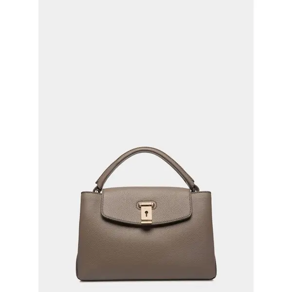 Bally Lock Me Small Top Handle Bag In Grained Leather - Brown