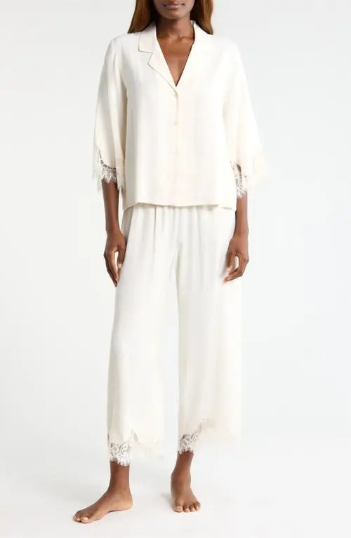 Nordstrom Midnight Lace Satin Pajamas - Ivory Egret