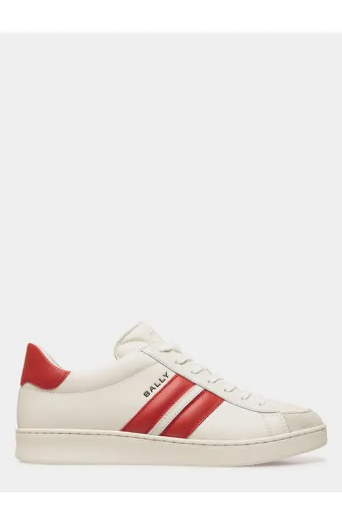 Bally Tennis Sneaker In And Candy Leather - White/candy Red
