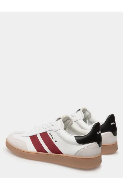 Bally Sneaker In Plain Leather - White/blk/ballyred