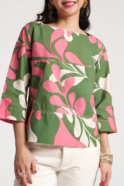 FRANCES VALENTINE Carly Top Mid-century Palm Print - Treetop/multi