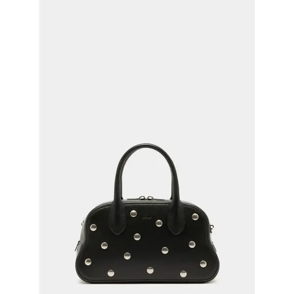 Bally Unda Top Handle Bag In Grained Calf Leather - Black+palladio
