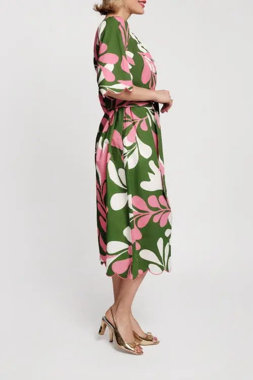 FRANCES VALENTINE Coco Midi Dress In Mid-century Palm Print - Treetop/multi