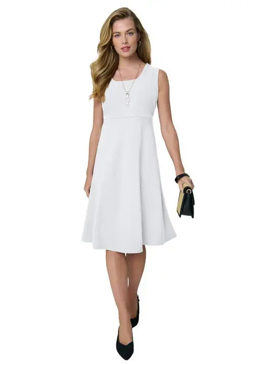 JESSICA LONDON Bi-stretch Fit And Flare Dress - White