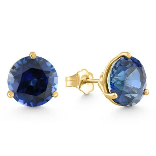 BLISS DIAMOND 7ct Round Sapphire Stud Earrings - Yellow Gold