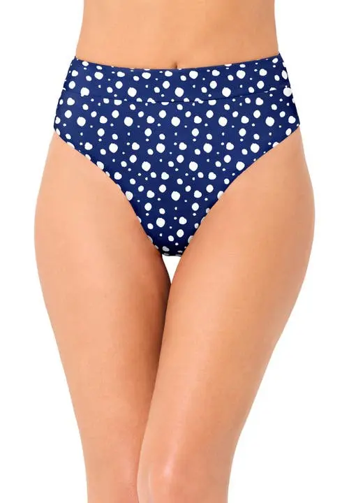 SWIMSUITS FOR ALL High-waisted Tummy Control Bikini Brief - Navy White Dots