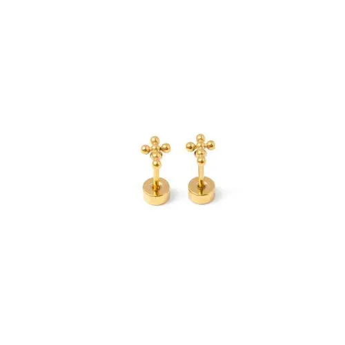 PIP POP Beaded Cross Earrings - Gold