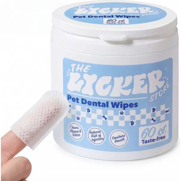 THE LICKER STORE Hypoallergenic Dog Dental Finger Wipes With Aloe - Unscented -1pack (60ct)
