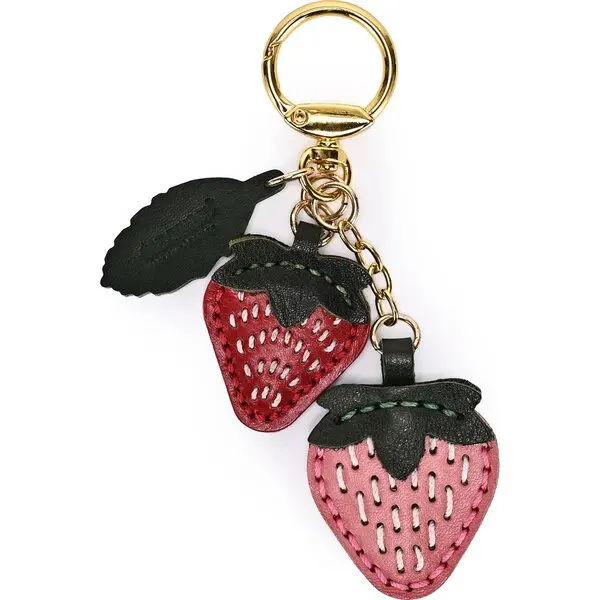 OLD TREND Strawberry Genuine Leather Keychain Charm - Blush & Ruby