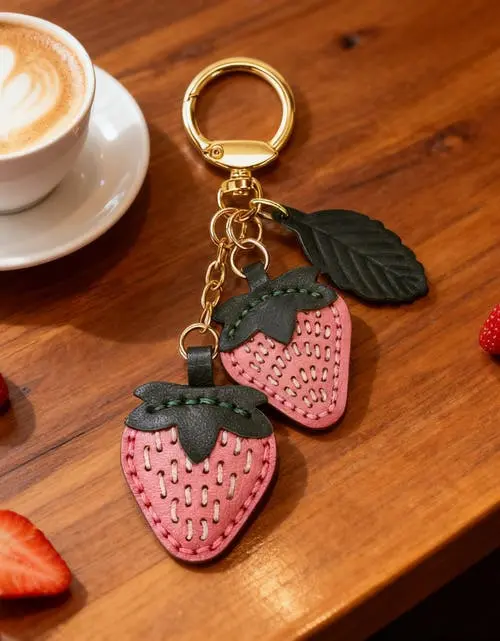 OLD TREND Strawberry Leather Keychain Charm - Blush