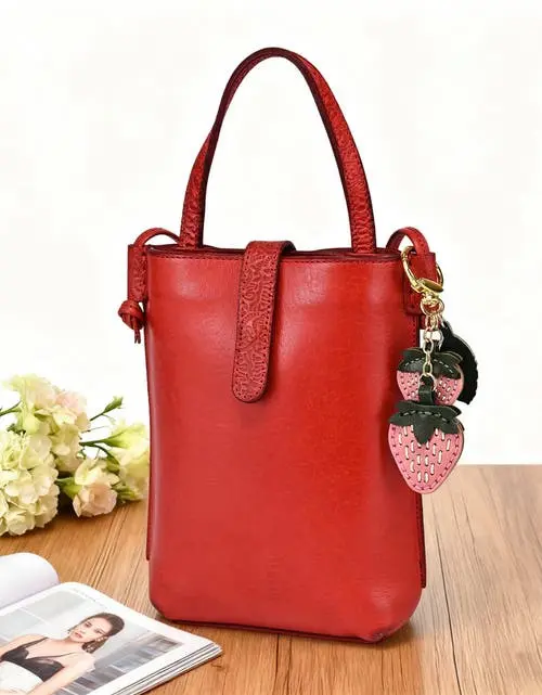 OLD TREND Strawberry Leather Keychain Charm - Blush