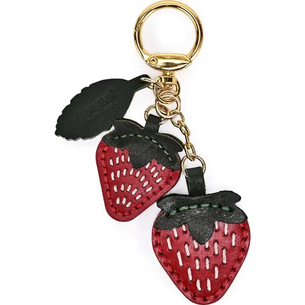 OLD TREND Strawberry Genuine Leather Keychain Charm - Ruby