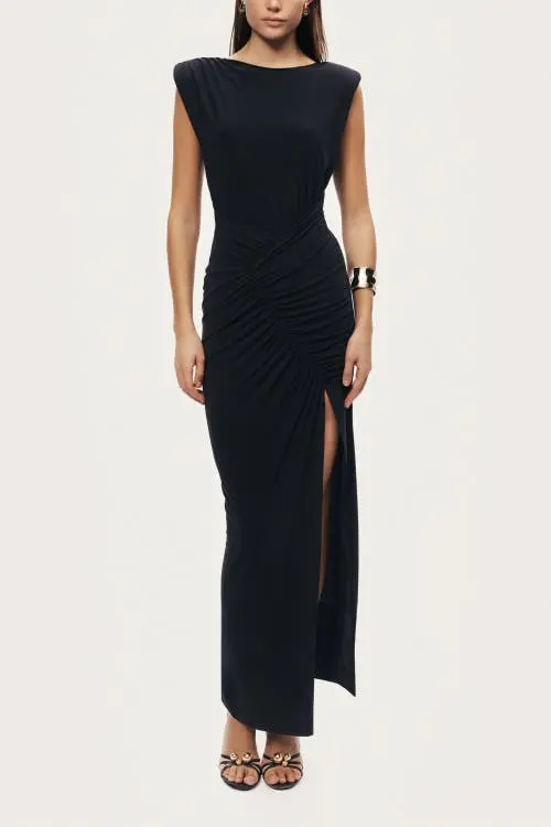 NOCTURNE Ruched Side-slit Maxi Dress