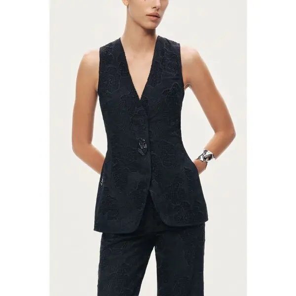 NOCTURNE Textured Tailored Vest - Black