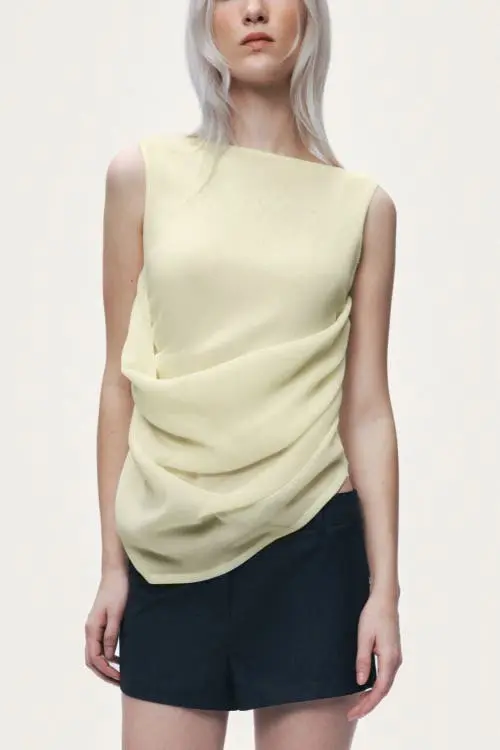 NOCTURNE Draped Sleeveless Blouse - Yellow